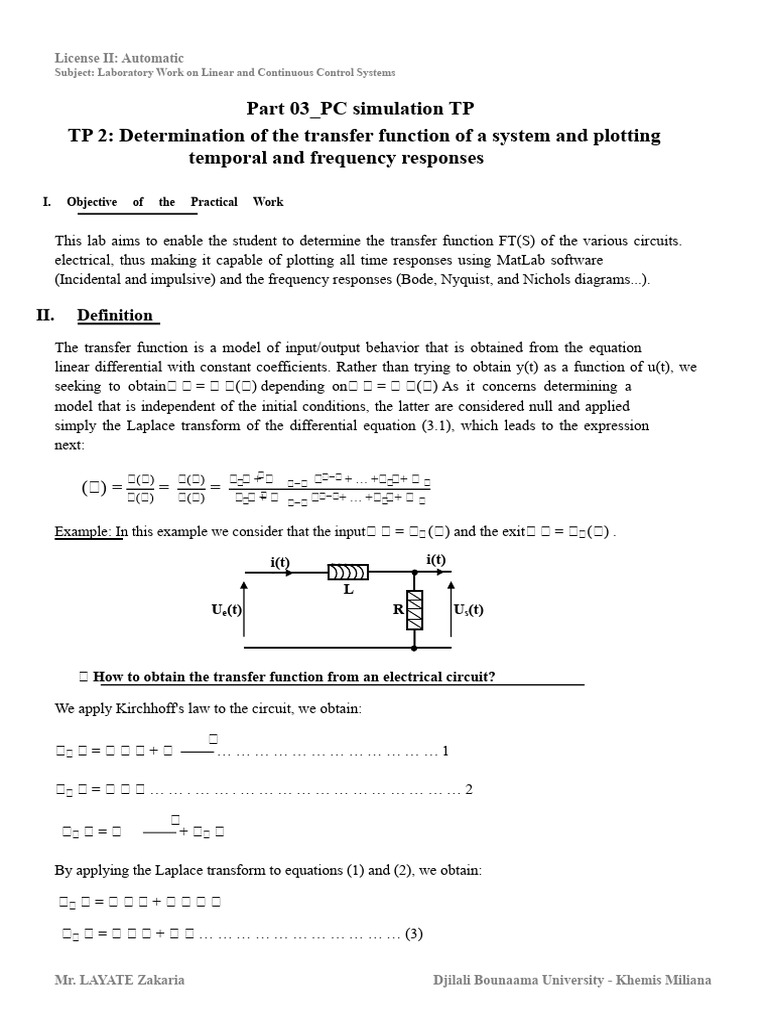 TP 2 - Theoretical Part - Determination of The Transfer Function of A ...
