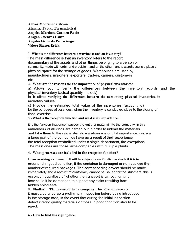 Warehouse Management Questionnaire - Docx Final | PDF | Warehouse ...