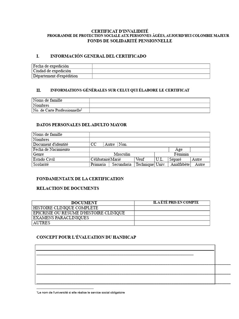 Certificat d'Invalidité pour Personnes Âgées | PDF | Invalidité ...