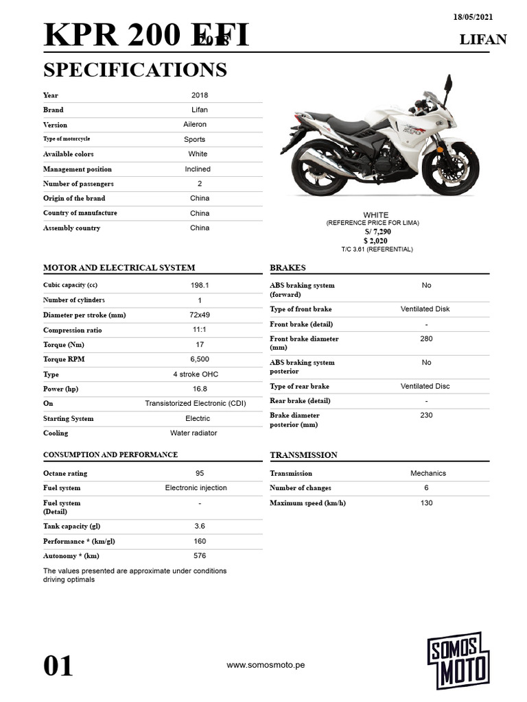 KPR 200 Efi 2018 - Lifan - White 18 05 2021 | PDF | Brake | Motorcycle
