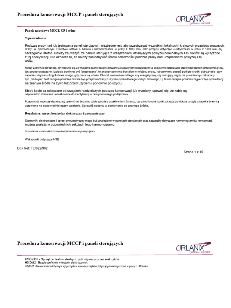 Procedura Konserwacji MCC I Paneli | PDF