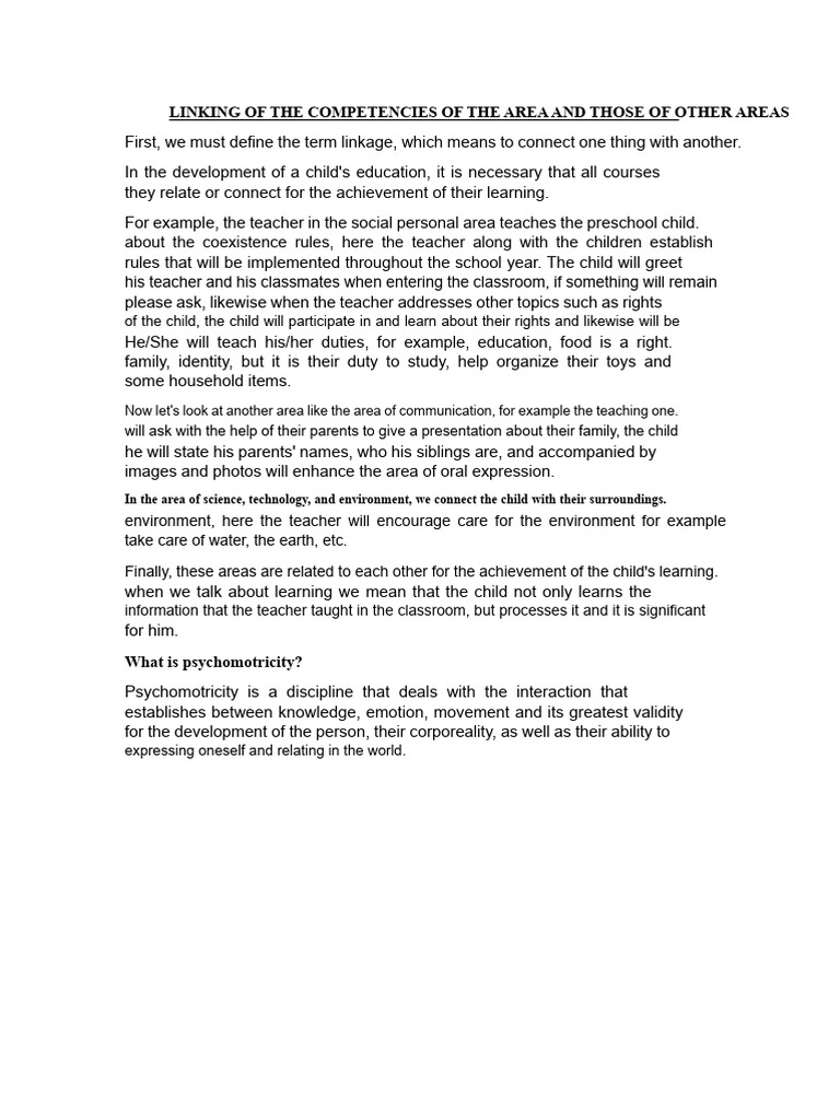 Linking The Competencies of The Area and Those of Other Areas | PDF ...