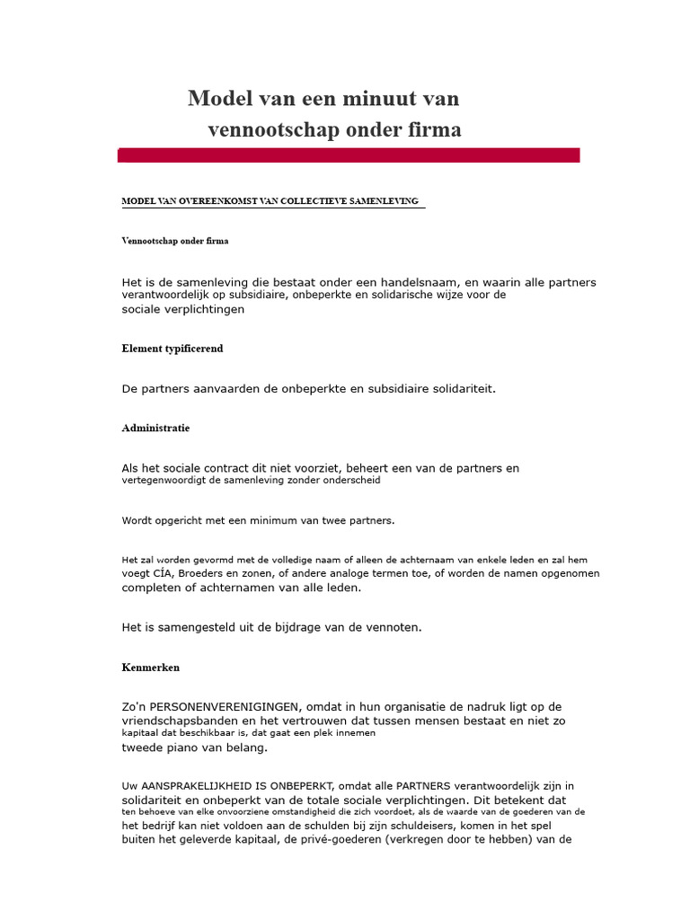 Model Van Notulen Van Een Vennootschap Onder Firma | PDF