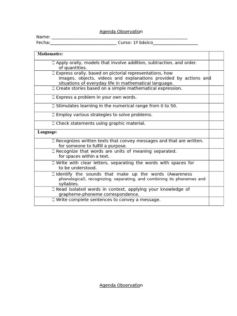 Observation Guidelines for 1st and 2nd Grade | PDF | Word | Linguistics