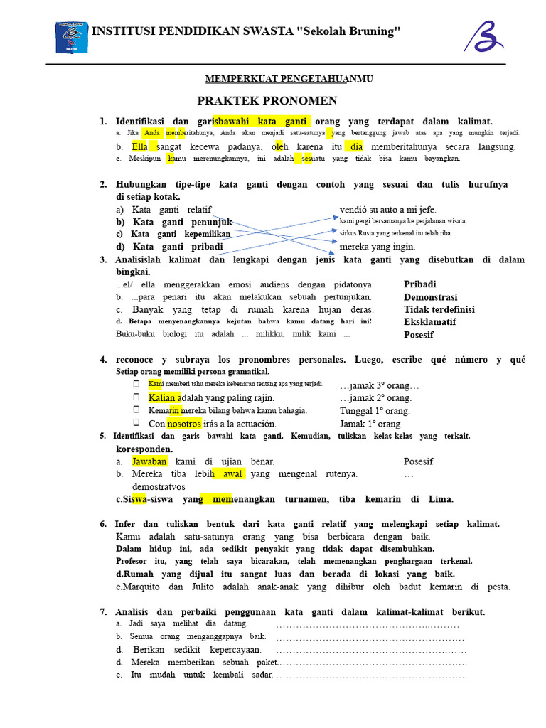 Pronomina dalam Bahasa Indonesia: Latihan dan Analisis | PDF