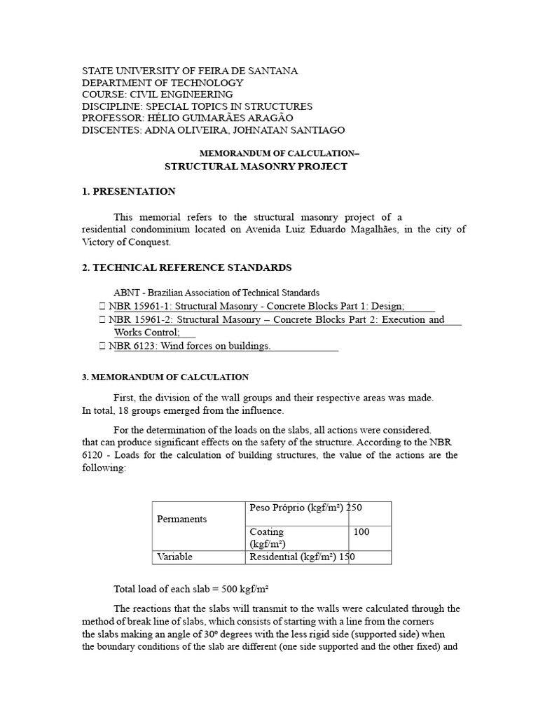 Structural Masonry Project Calculation | PDF | Stress (Mechanics) | Area