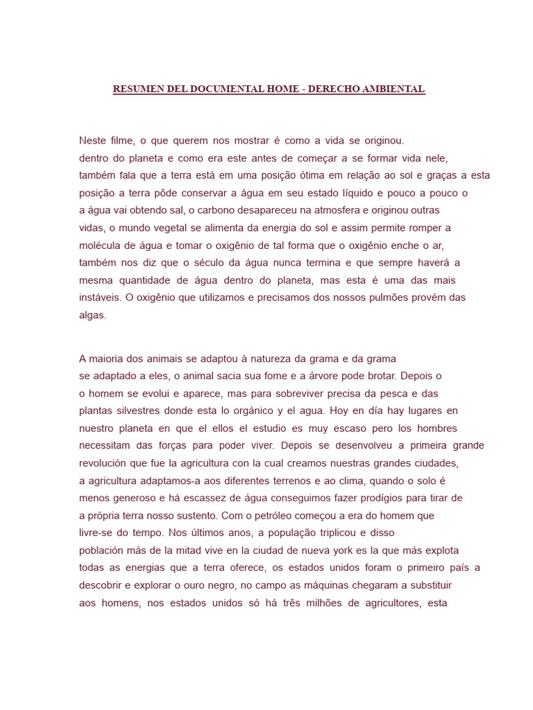 Resumo Do Documentário Home | PDF | Água | Aquecimento global e mudança ...