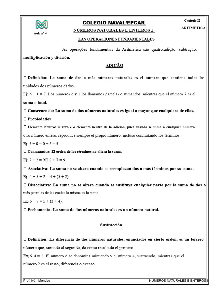 Clase 4 - CAP II - MATRIZ 2019 | PDF | División (Matemáticas) | Sustracción