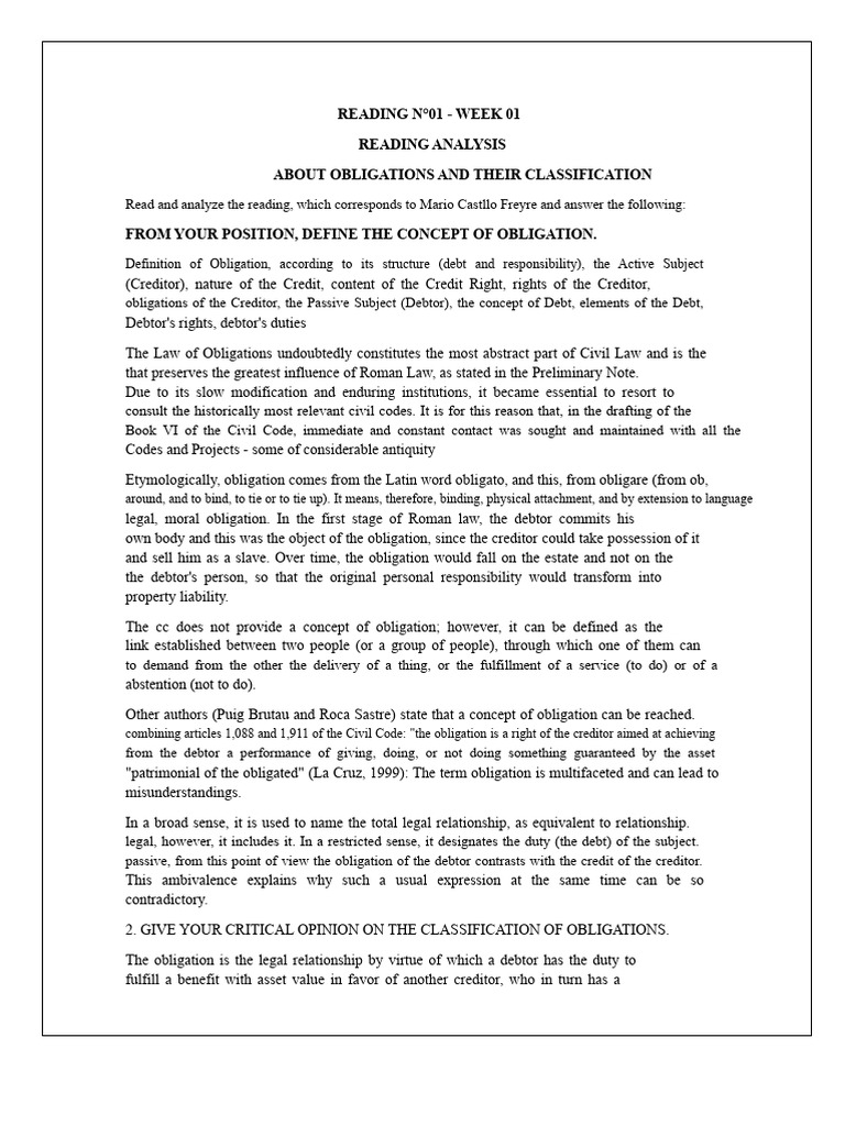 READING N1 "ON OBLIGATIONS AND THEIR CLASSIFICATION".pdf | PDF | Debt