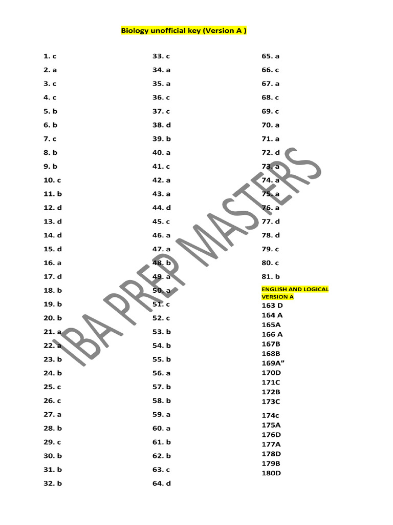 Bio Eng & LR Unofficial Key Version A | PDF