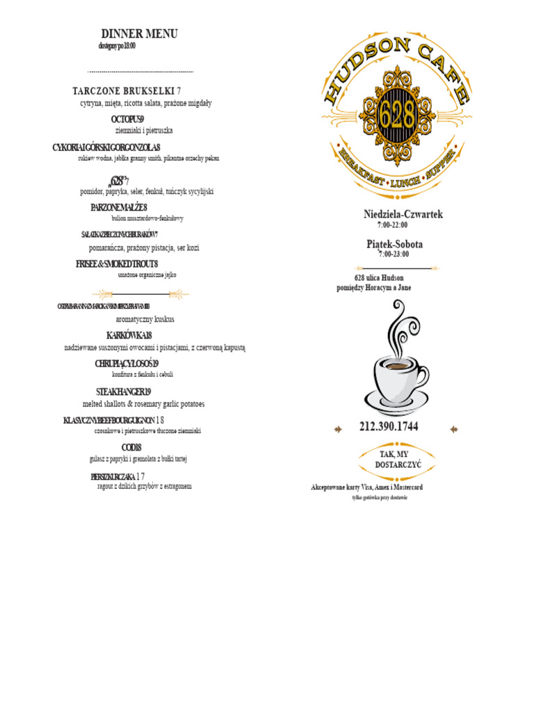 Menu Hudson Cafe | PDF