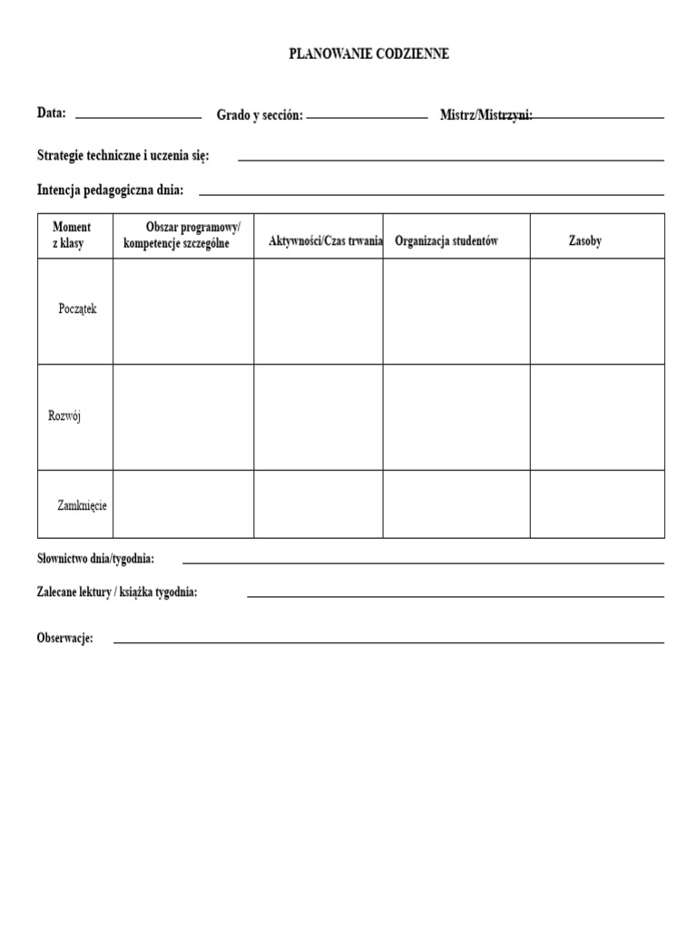ARKUSZ PLANOWANIA CODZIENNEGO.pdf | PDF