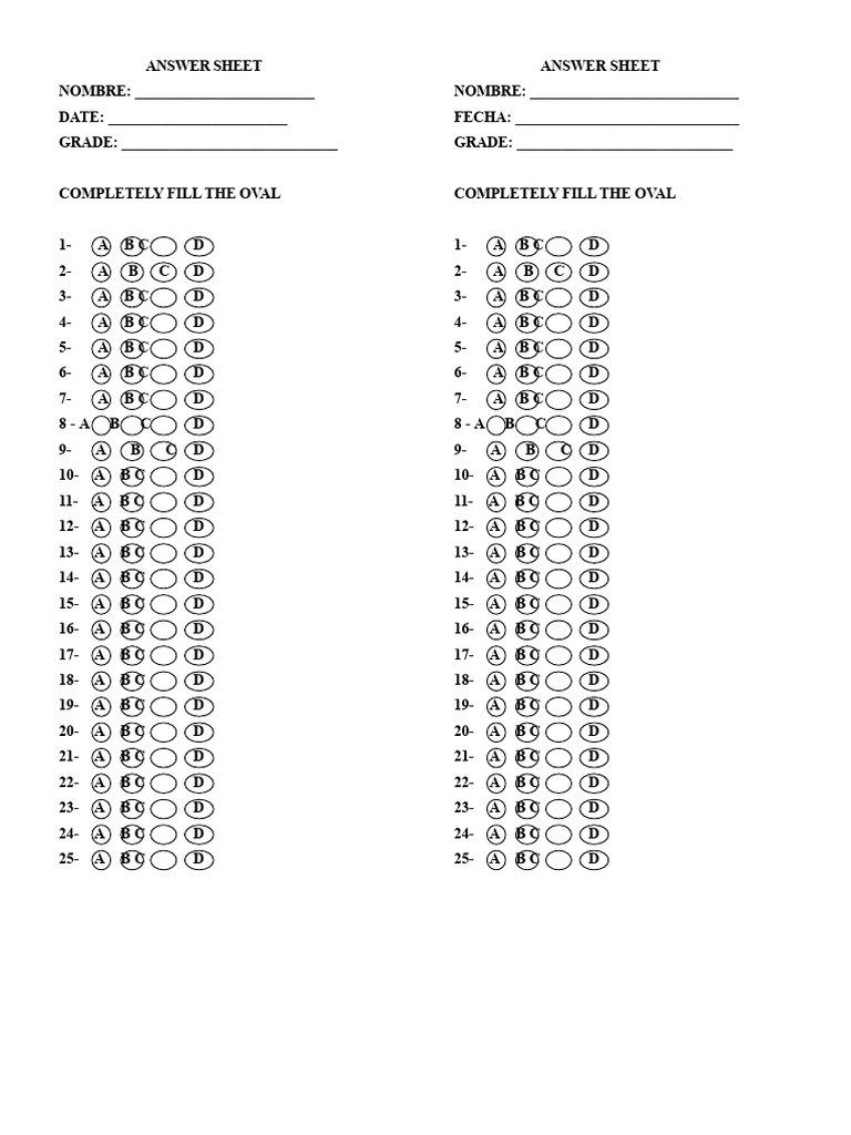 Answer Sheet Template for Exams | PDF