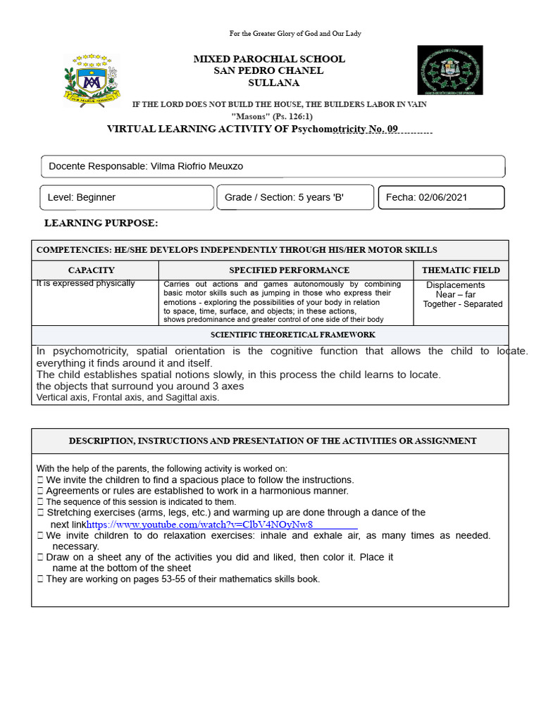 ACTIVITY N 09 of Psychomotricity Close Far Together Apart .Ok | PDF ...
