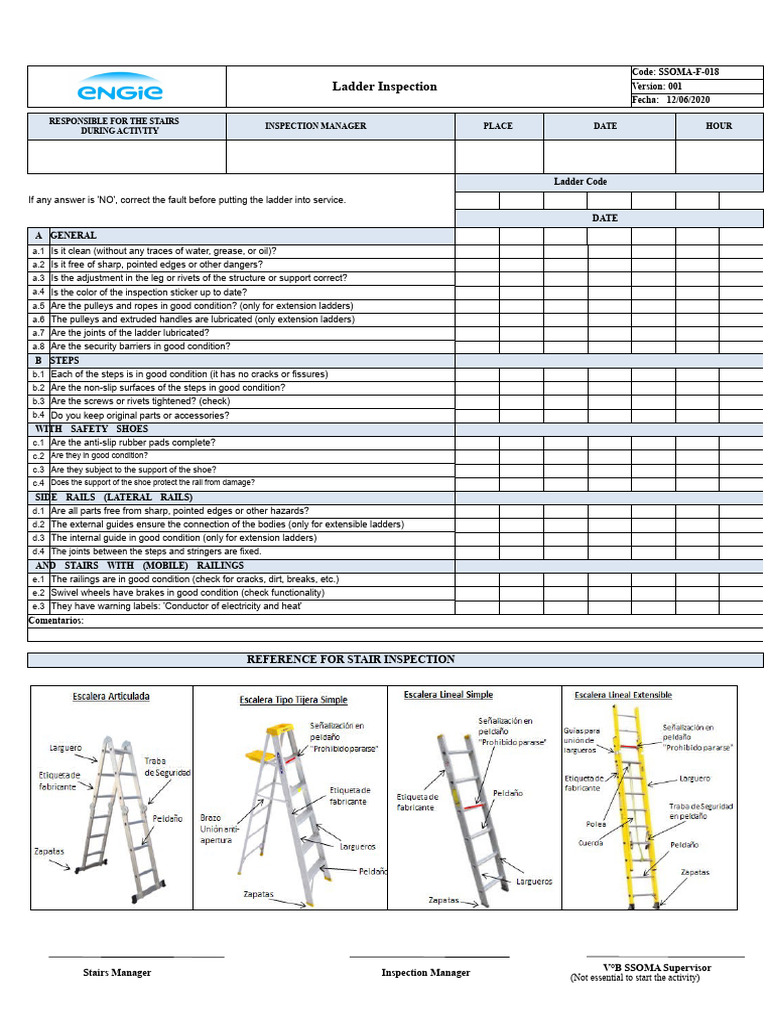 SSOMA-F-018-001 Inspection of Ladders | PDF | Stairs | Ladder