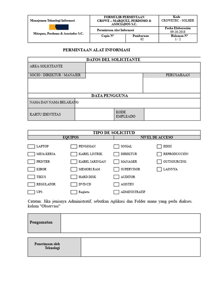 Format Permohonan Alat Informatika | PDF