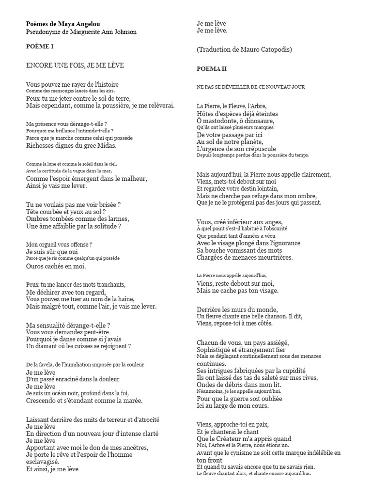 Poèmes de Maya Angelou : Résilience et Unité | PDF