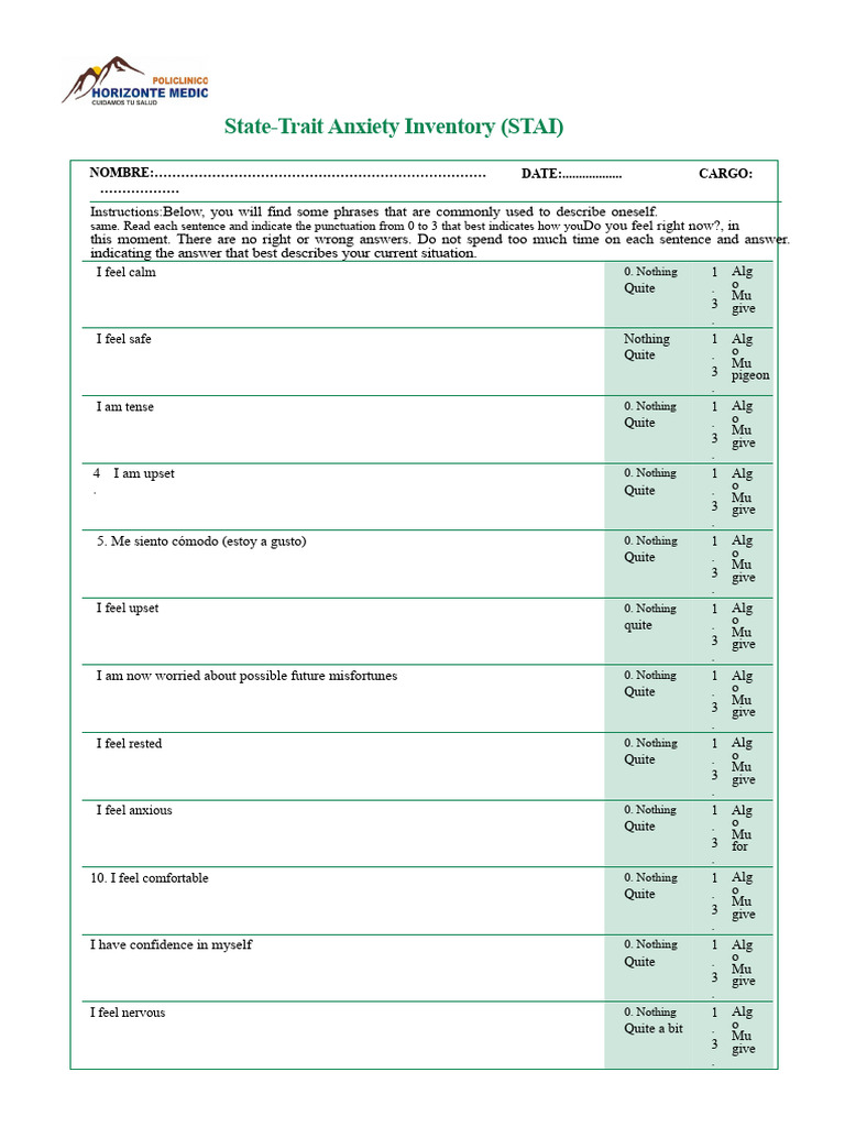 State-Trait Anxiety Inventory Guide | PDF | Anxiety | Psychology