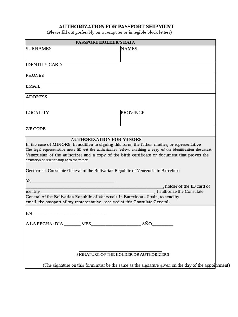 Passport Shipping Authorization | PDF