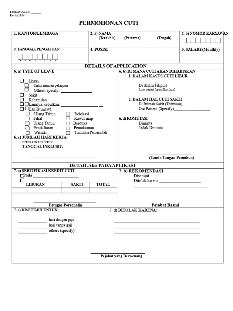 Formulir CSC - Permohonan Cuti | PDF