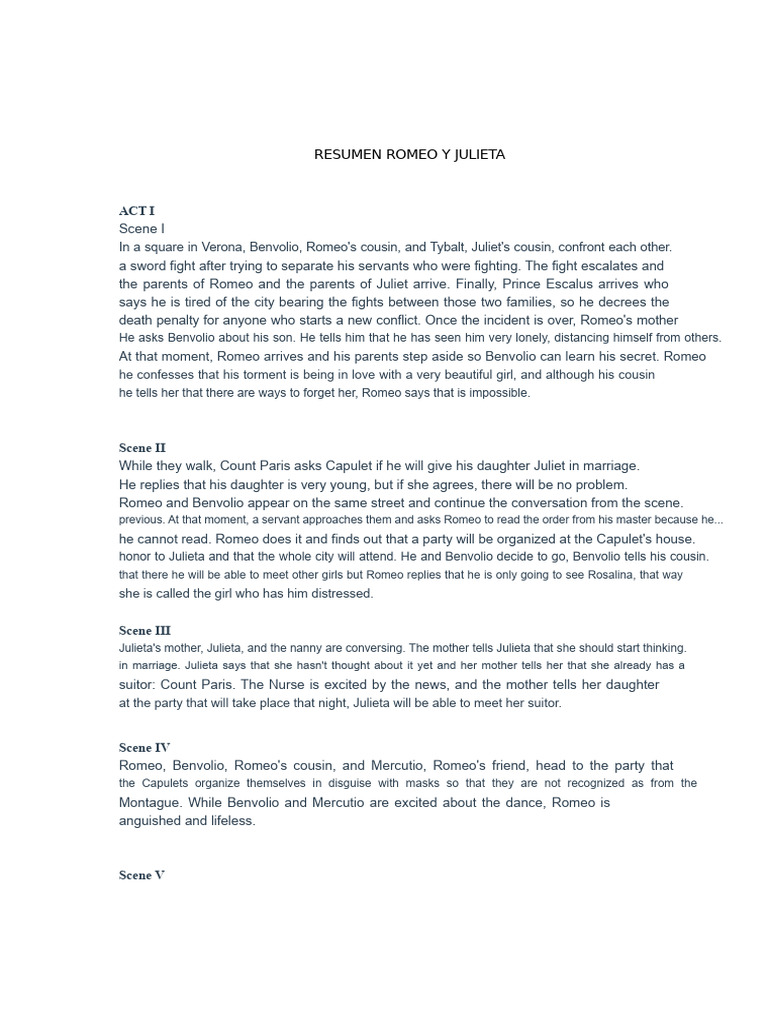Summary of Romeo and Juliet | PDF | Characters In Romeo And Juliet ...