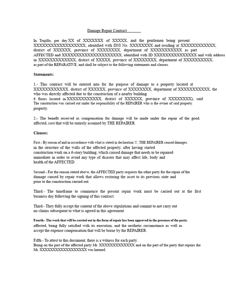 Damage repair contract | PDF | Justice | Crime & Violence