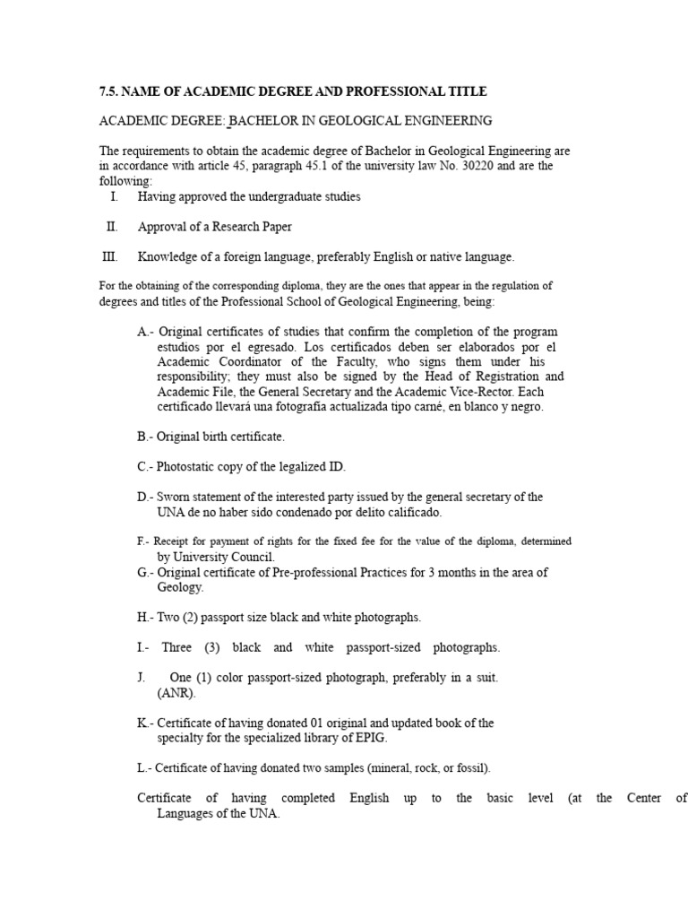 11.3. Requirements For Obtaining The Bachelor's Degree and Professional ...