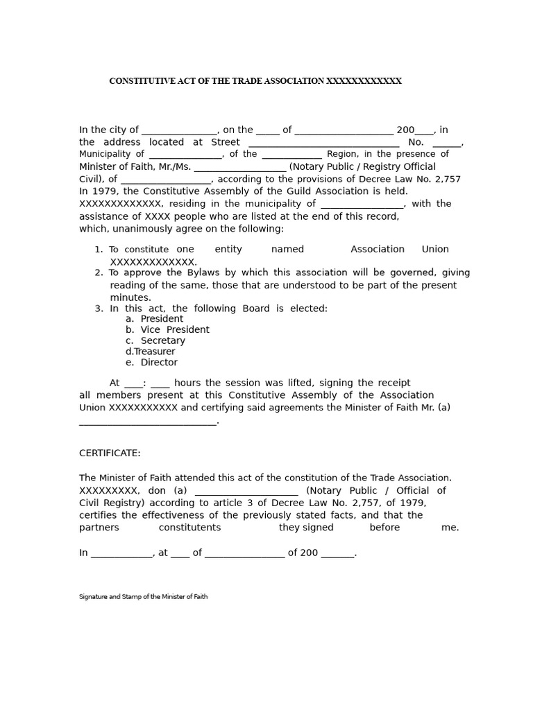 Constitutive Act of The Trade Association XXXXXXXXXXXX | PDF