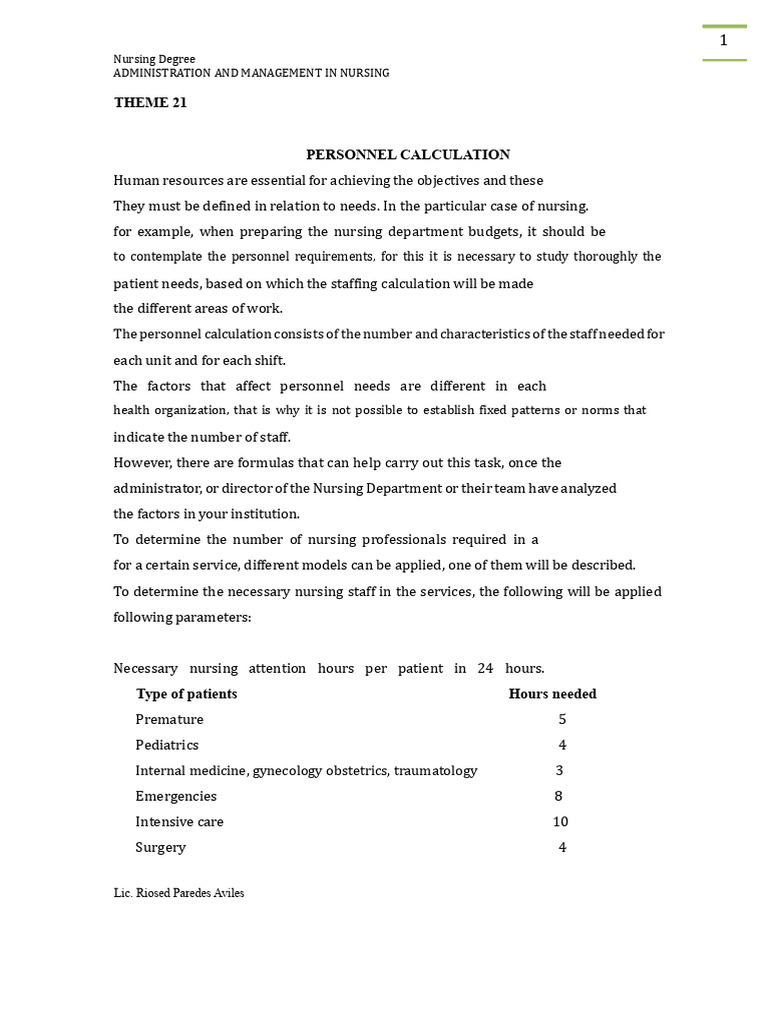 Topic 21 Staff Calculation | PDF | Nursing | Anxiety