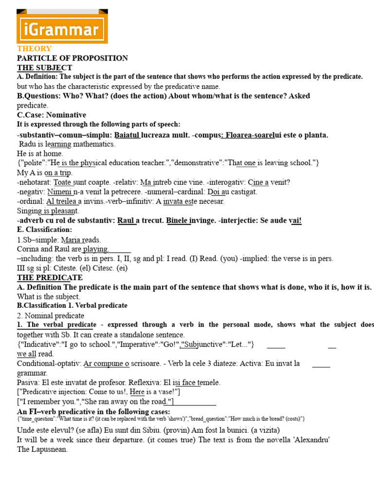 THEORY - Parts of A Sentence and Parts of Speech PDF | PDF | Verb ...