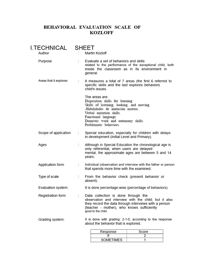 Kozloff Behavioral Assessment Scale | PDF | Imitation | Special Education