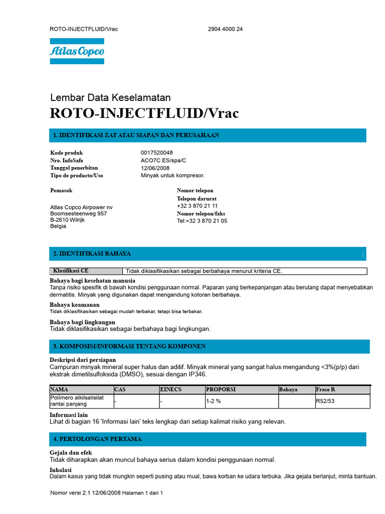 Lembar Data Keselamatan Roto-Inject Fluid | PDF