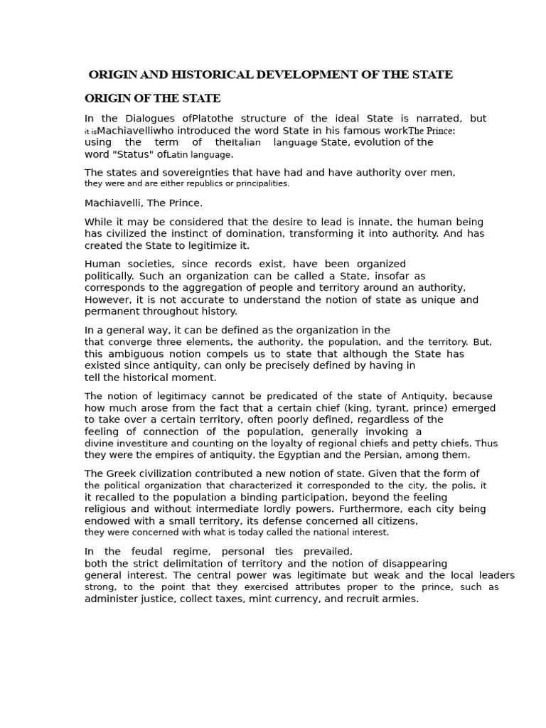 Origin and Historical Development of The State | PDF | State (Polity ...