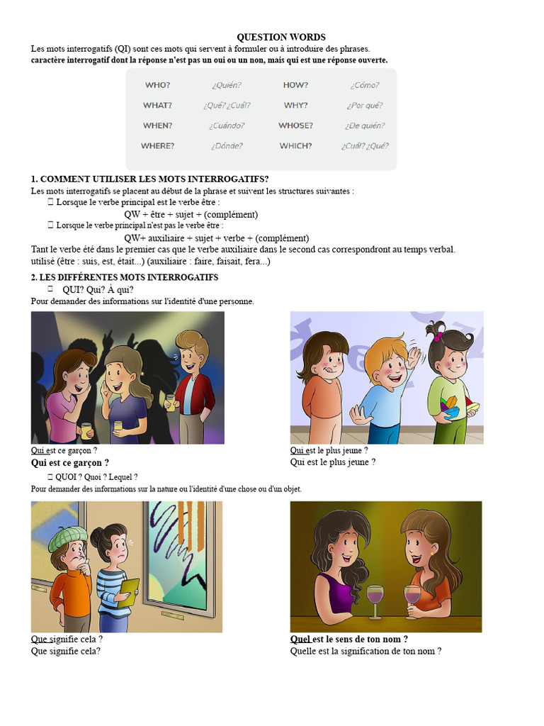 Guide des mots interrogatifs en français | PDF | Phrase | Verbe