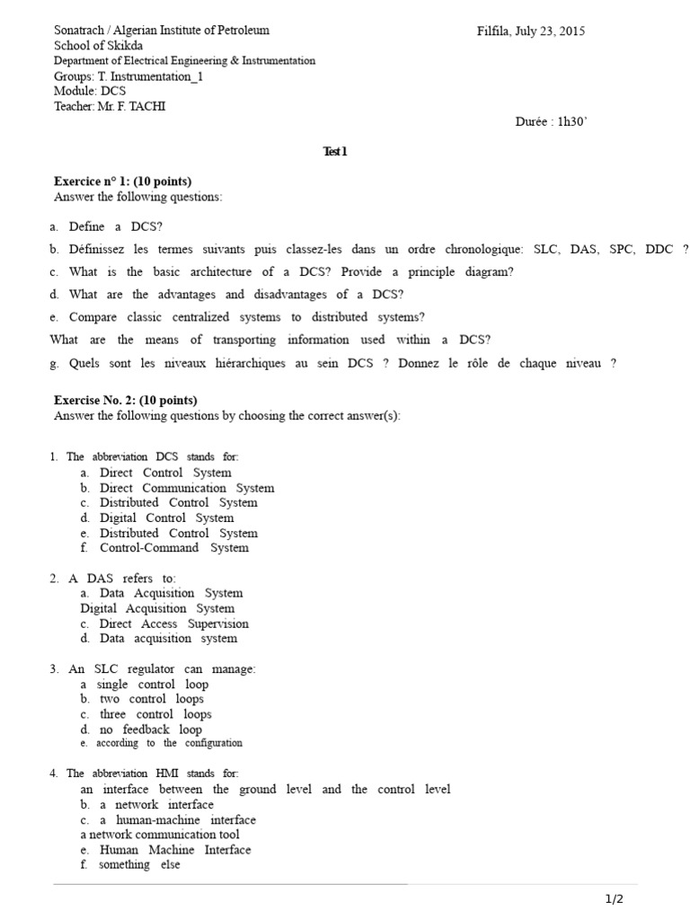 DCS Test for Electrical Engineering Students | PDF | Central Processing ...