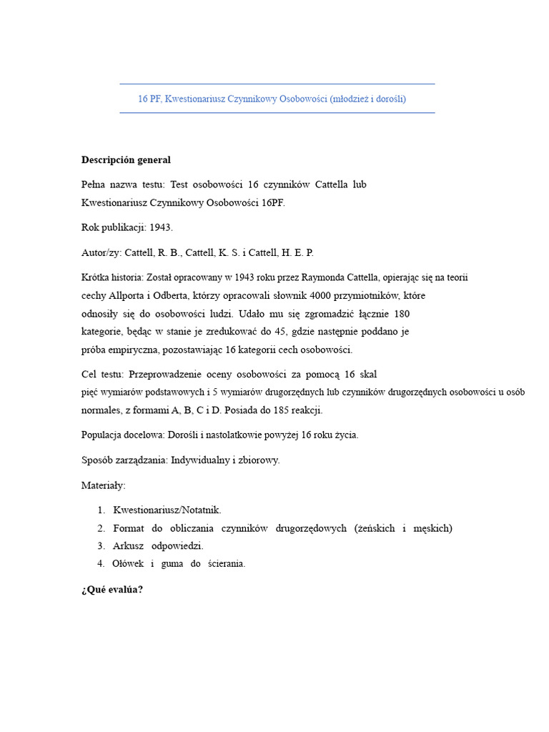 Karta Techniczna 16PF | PDF