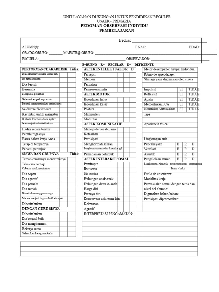 Panduan Observasi - Pembelajaran | PDF
