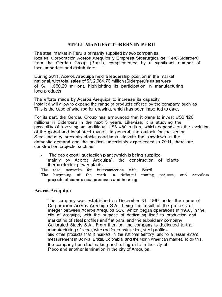 Steel Manufacturing Companies in Peru | PDF | Peru | Mill (Grinding)