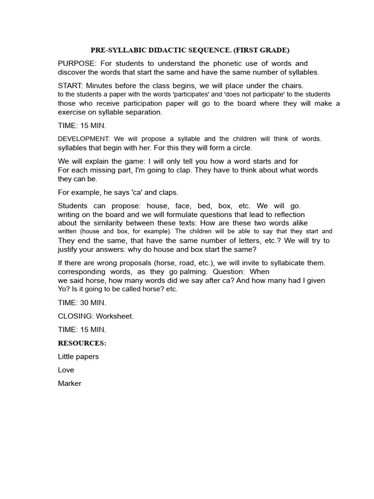 Syllabic Didactic Sequences | PDF | Syllable | Human Communication