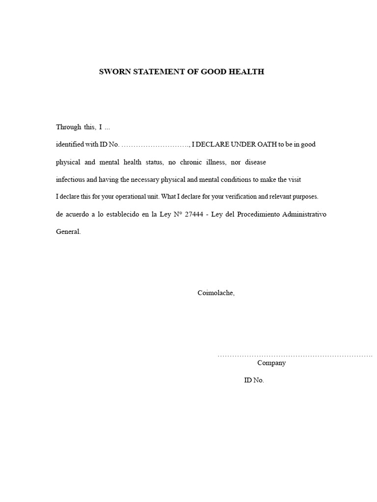 Affidavit of Good Health | PDF