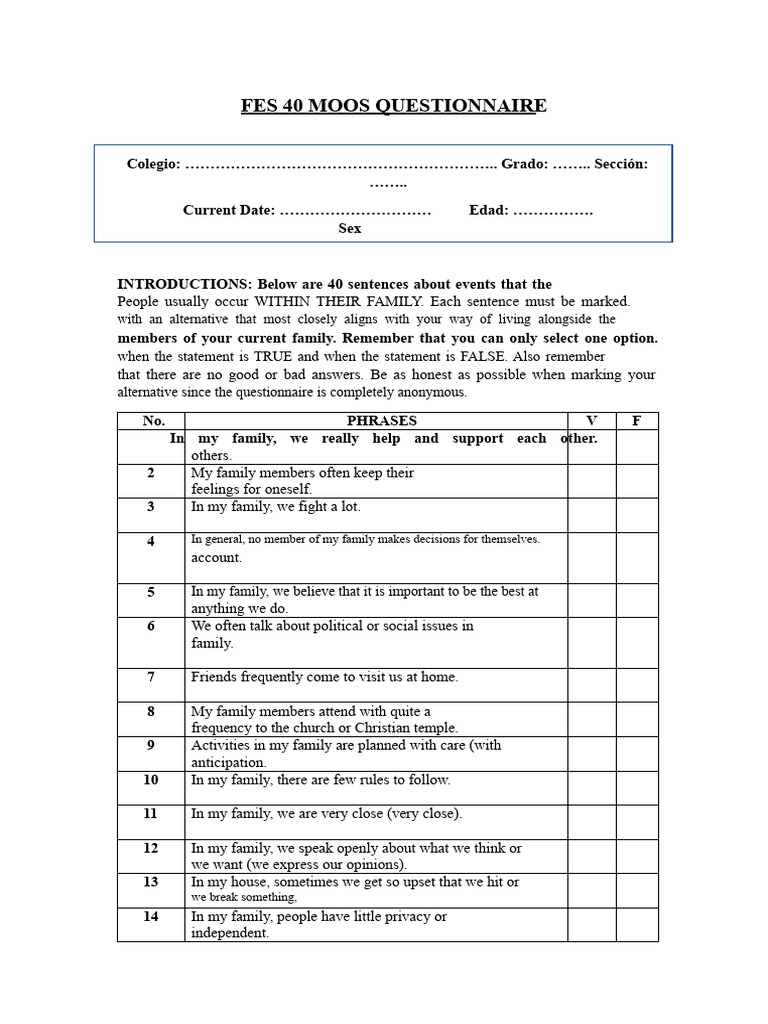 Fes 40 Moos Questionnaire | PDF
