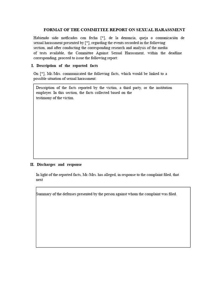 Report Format of The Committee Against Sexual Harassment | PDF