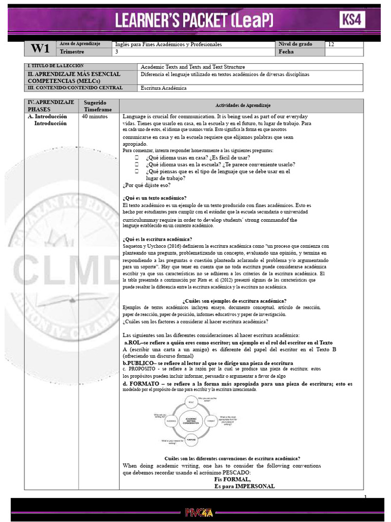 Aplicado12 EAPP Q3 W1 LeaP | PDF | Escritores | Escritura