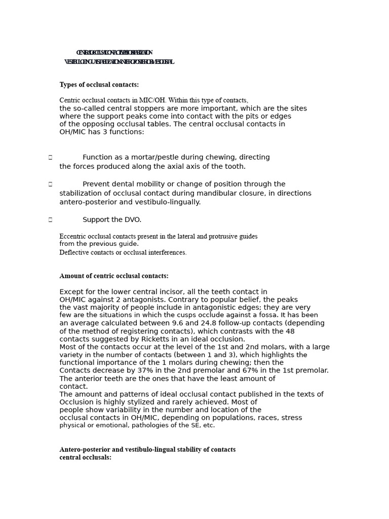 Types of Centric Occlusal Contacts | PDF | Dentistry | Mouth