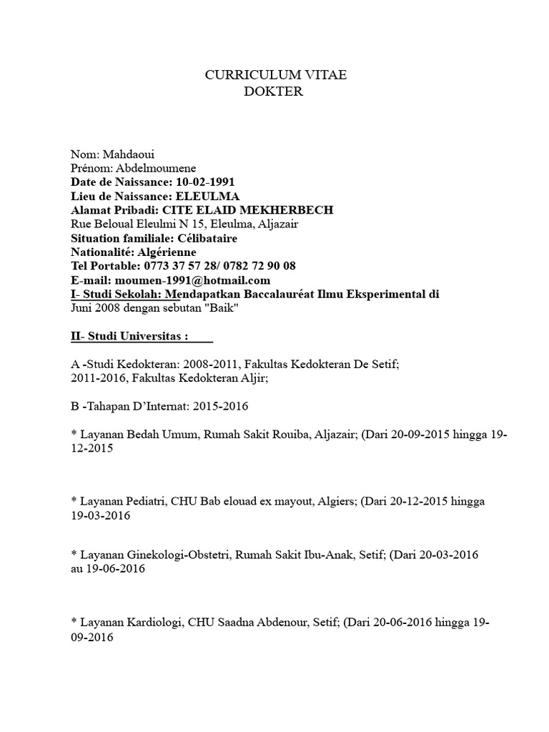 CV Dokter Abdelmoumene Mahdaoui | PDF