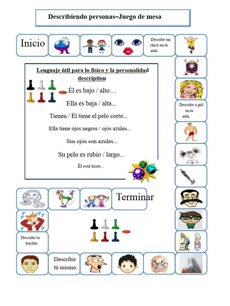 Juego de mesa describiendo personas, actividades divertidas, juegos ...