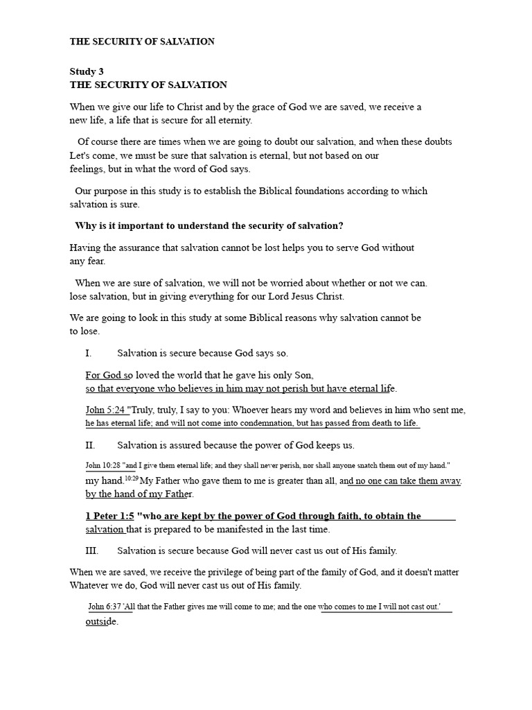 Study 3 The Security of Salvation A | PDF | Salvation | Eternal Life ...