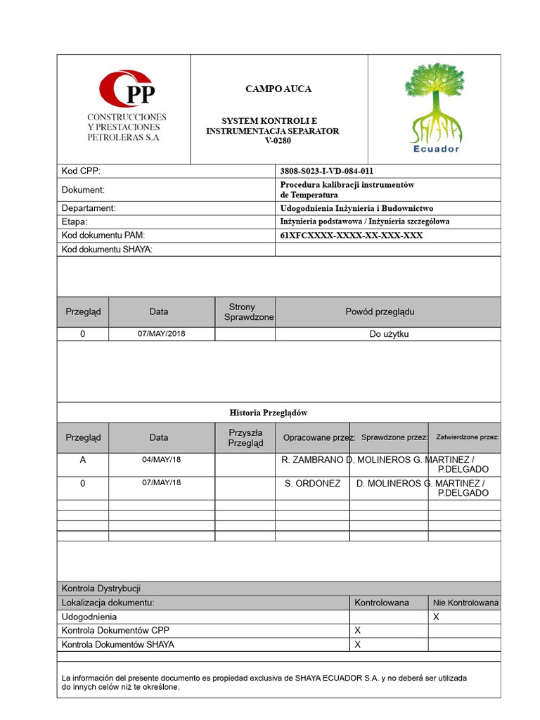3808-S023-I-VD-084-011 Procedura kalibracji instrumentów temperatury Rev 0.doc | PDF