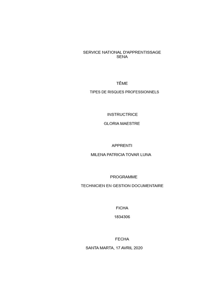 Types de Risques Professionnels au Travail | PDF