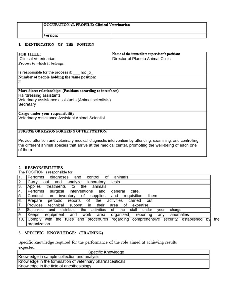 Job Description - Clinical Veterinarian | PDF | Medical Diagnosis ...